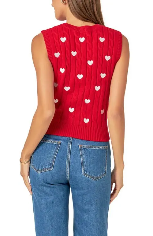 English Factory Heart Embroidered Cable Knit Sweater Vest