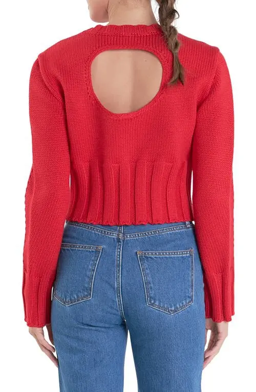 English Factory Cutout Crop Sweater - Red