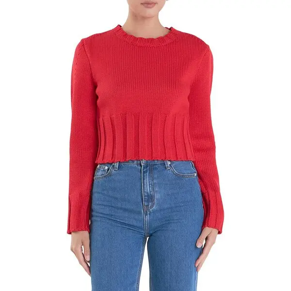 English Factory Cutout Crop Sweater - Red