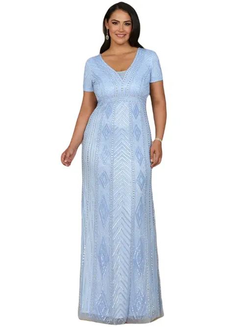 LARA NEW YORK Beaded Cap-sleeve Mermaid Dress - Periwinkle