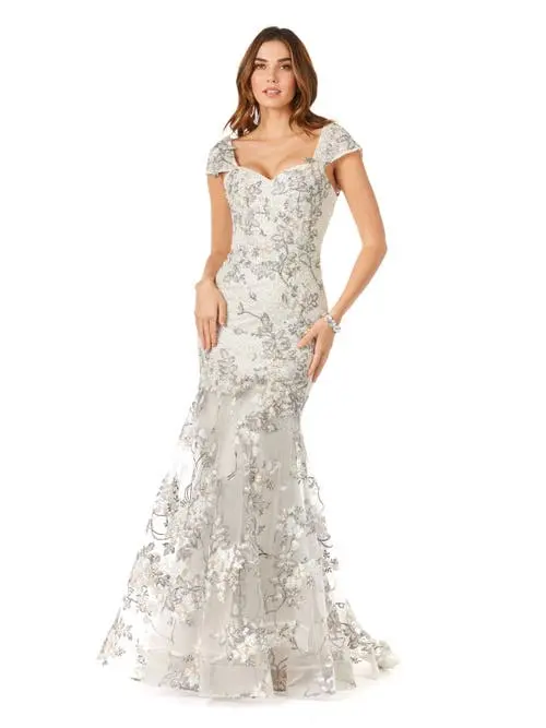 LARA NEW YORK Cap Sleeve Mermaid Gown - Grey