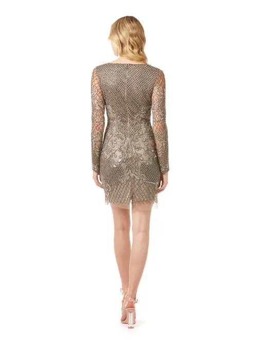 LARA NEW YORK Beaded Long Sleeve Knee Length Dress