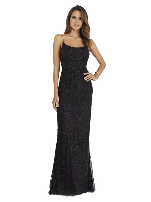LARA NEW YORK Beaded Scoop Neck Gown - Black