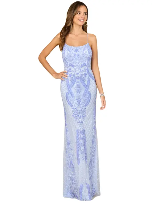LARA NEW YORK Beaded Scoop Neck Gown - Periwinkle