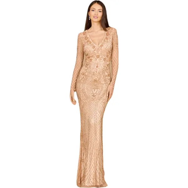 LARA NEW YORK Long Sleeve Beaded Dress - Blush