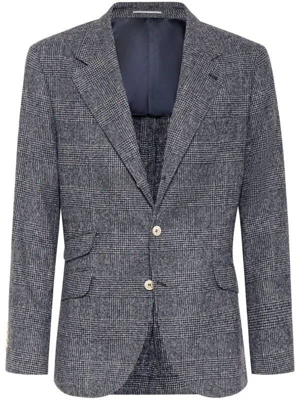 Brunello Cucinelli Single-breasted Checked Blazer - Blue