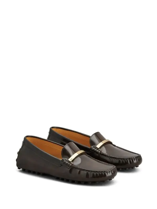 TOD'S Logo-plaque Leather Loafers - Brown