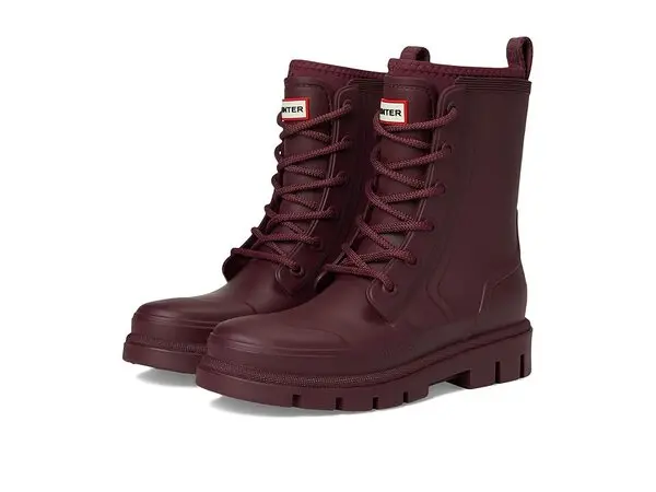 Hunter Diana Lace-up Mid Calf Boots - Red