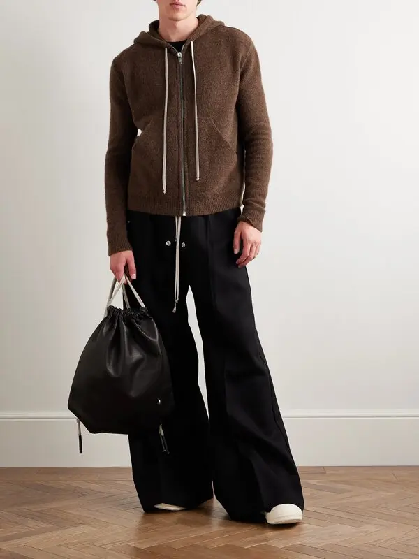 Rick Owens Textured-Knit Zip-Up Hoodie - Brown | Editorialist
