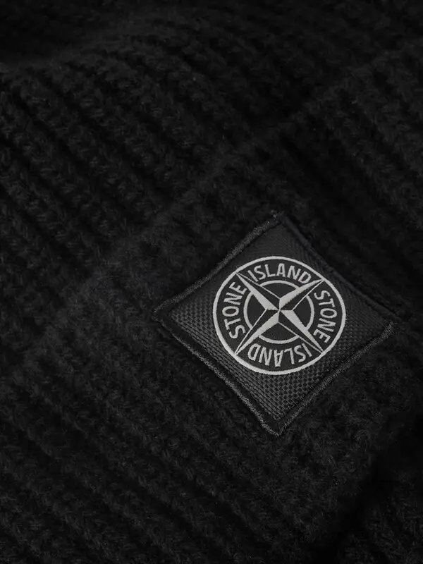 Stone Island Logo-appliquéd Ribbed Wool Beanie - Black