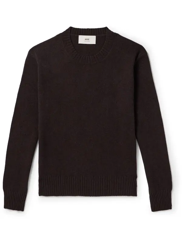 AMI Paris Logo-embroidered Cashmere And Wool-blend Sweater