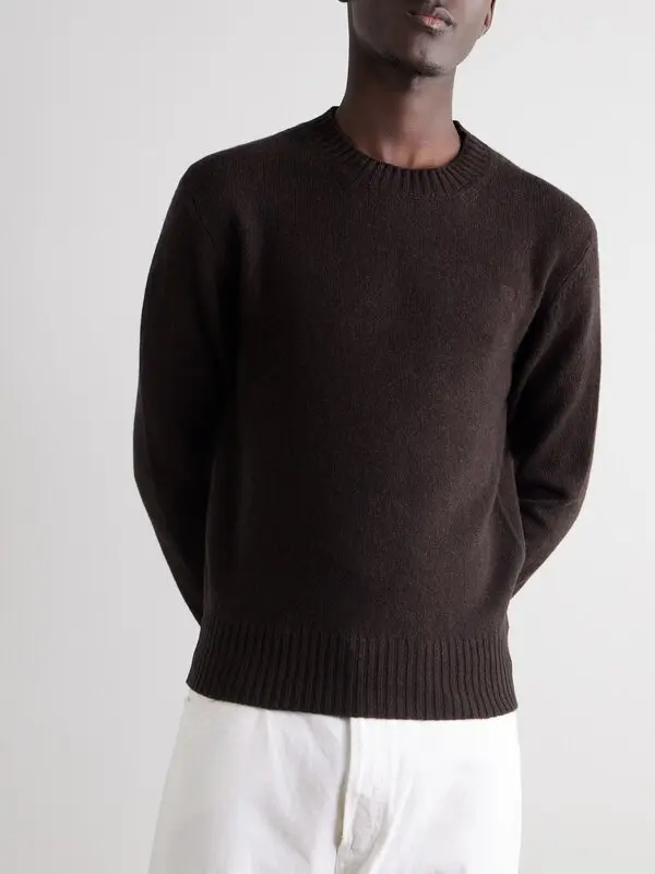 AMI Paris Logo-embroidered Cashmere And Wool-blend Sweater