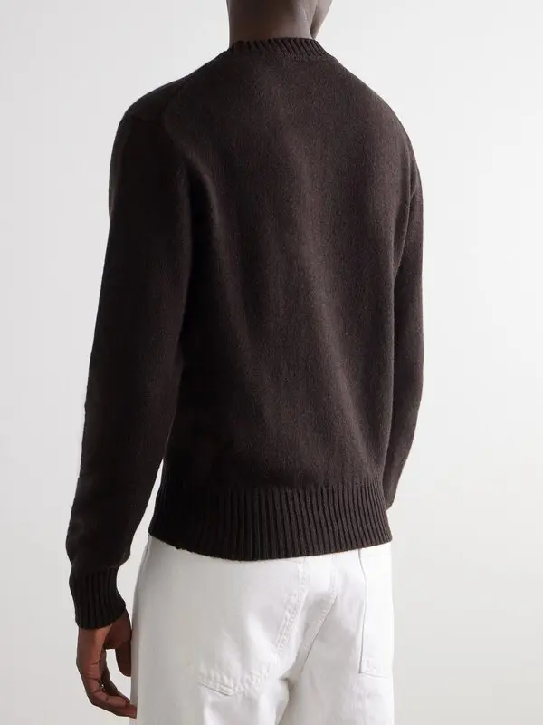 AMI Paris Logo-embroidered Cashmere And Wool-blend Sweater
