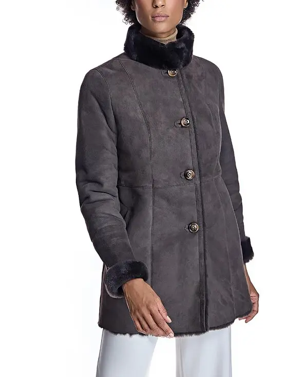 MAXIMILIAN Shearling Jacket With Stand Collar - Brown/brown
