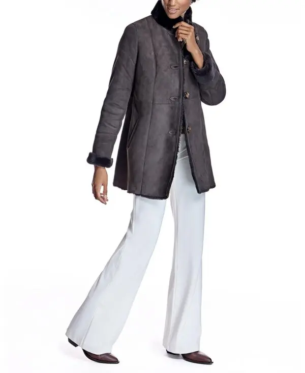 MAXIMILIAN Shearling Jacket With Stand Collar - Brown/brown