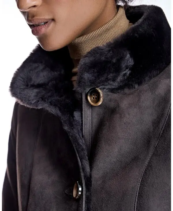 MAXIMILIAN Shearling Jacket With Stand Collar - Brown/brown