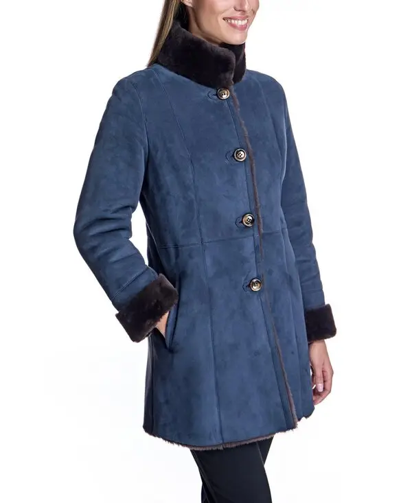MAXIMILIAN Shearling Jacket With Stand Collar - Brown/navy