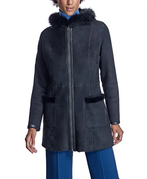MAXIMILIAN Hooded Shearling Lamb Jacket - Black/black