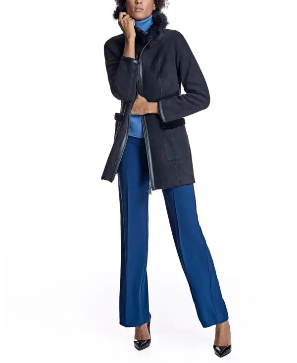 MAXIMILIAN Hooded Shearling Lamb Jacket - Black/black