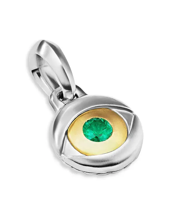 David Yurman 18k Yellow Gold And Sterling Silver Emerald Evil Eye Pendant - Green/silver