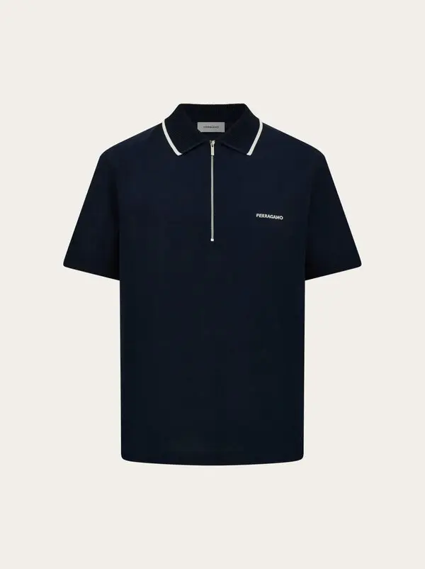 FERRAGAMO Cotton Polo Shirt With Zip Closure - Blue