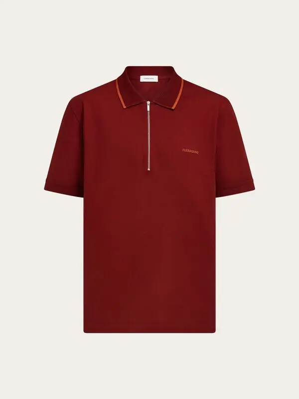 FERRAGAMO Cotton Polo Shirt With Zip Closure - Red