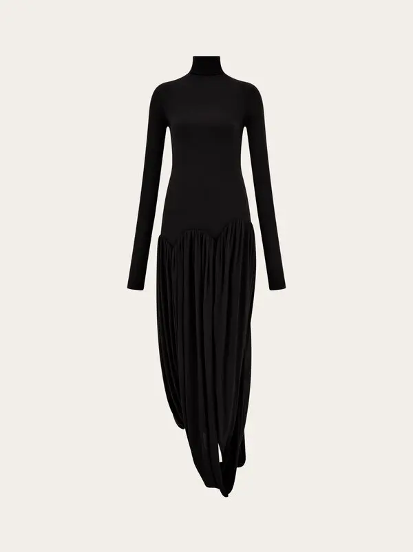 Ferragamo Turtleneck Dress With Tulip Skirt - Black | Editorialist