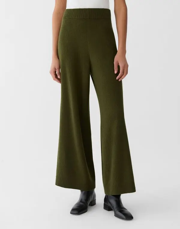Lafayette 148 New York Wool Cashmere Knit Wide Leg Ankle Pants - Forest