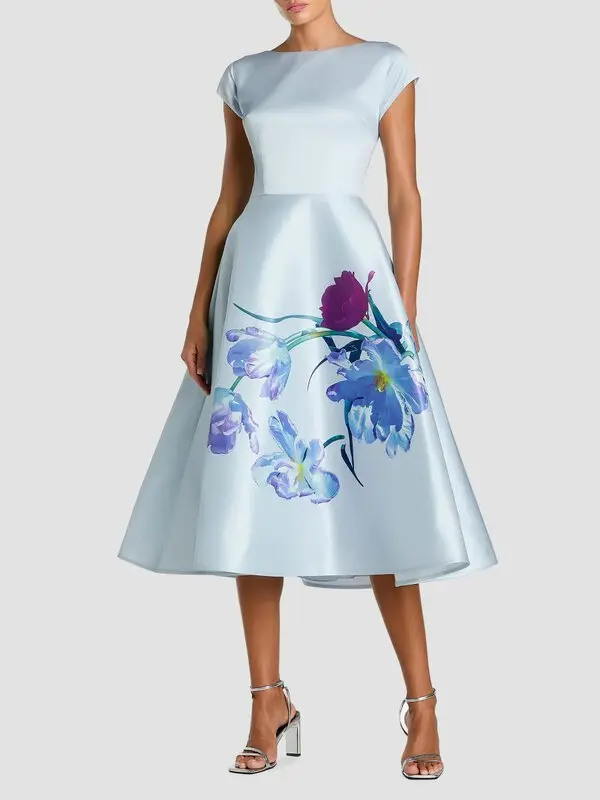 Mac Duggal Satin Painted Floral Cocktail Dress - Periwinkle Multi