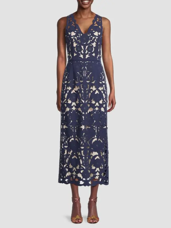 Shani Floral Crepe Laser-cut Midi Dress - Navy