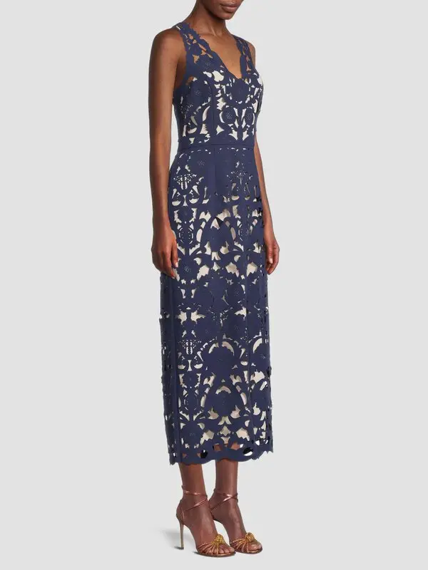 Shani Floral Crepe Laser-cut Midi Dress - Navy