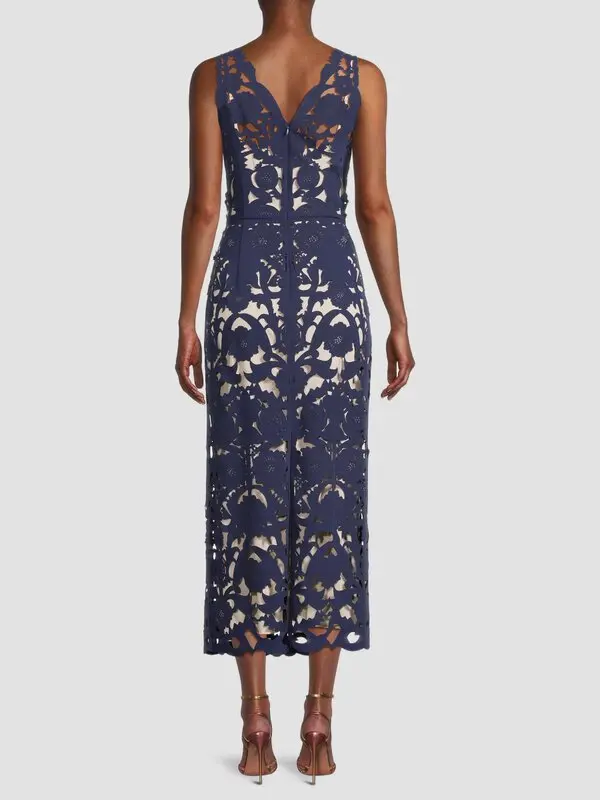 Shani Floral Crepe Laser-cut Midi Dress - Navy