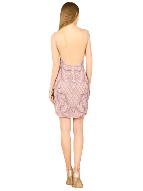 Lara New York Illusion V-Neck Beaded Mini Dress - Cashmere | Editorialist