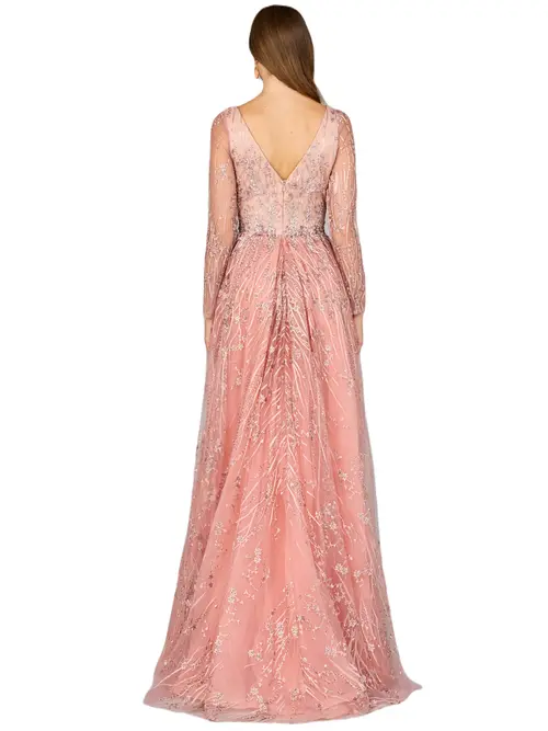 LARA NEW YORK Elegant Overskirt Long Sleeve Dress - Blush