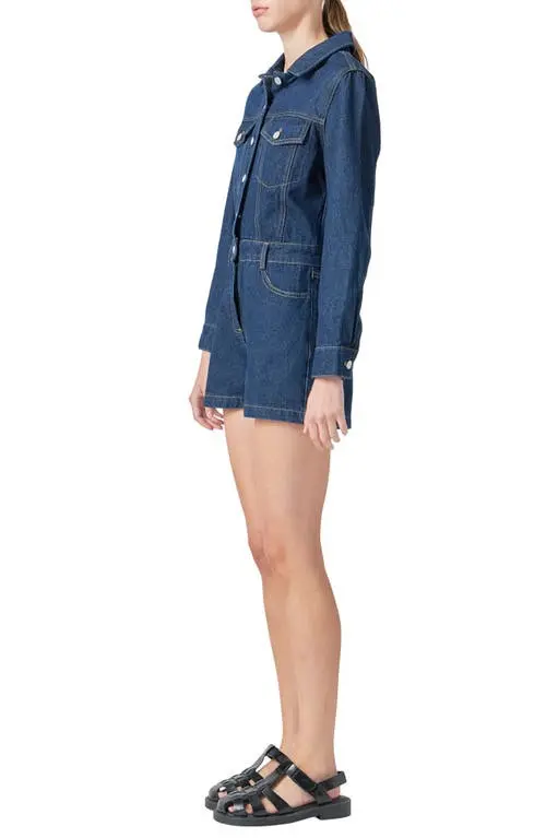 GREY LAB Long Sleeve Denim Romper