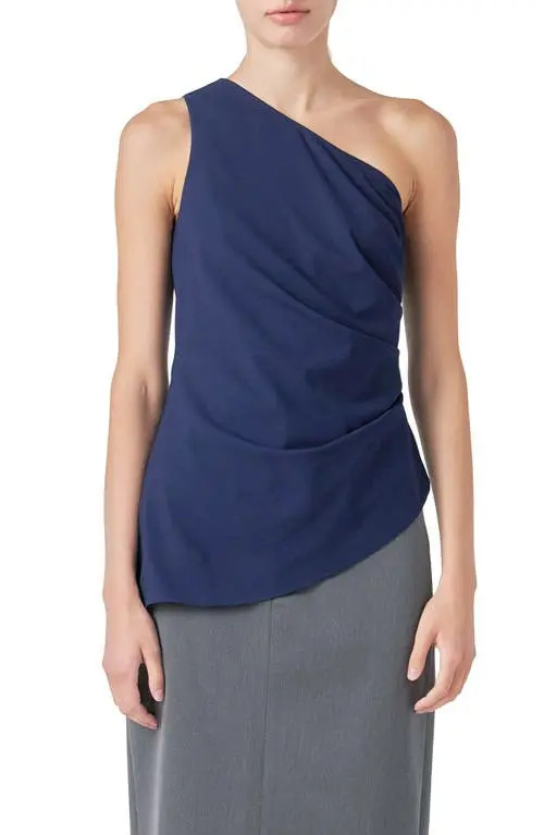 GREY LAB One-shoulder Pleated Top - Navy