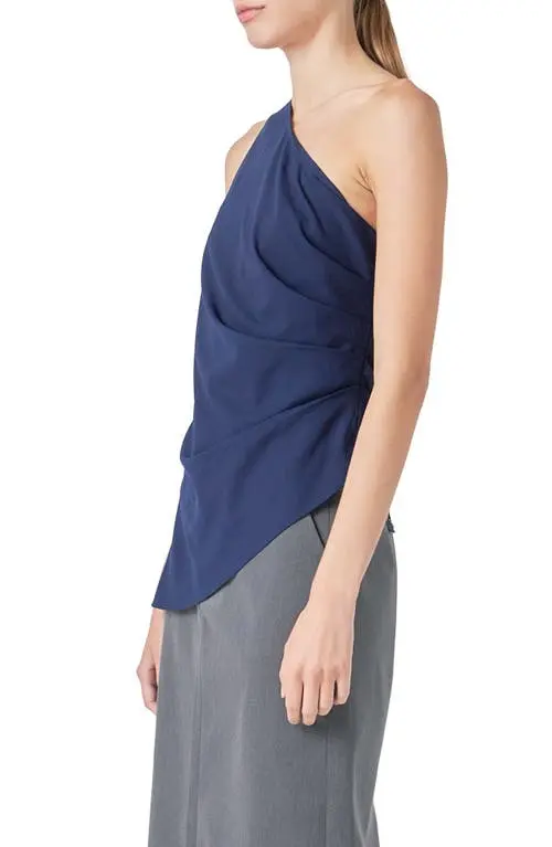 GREY LAB One-shoulder Pleated Top - Navy