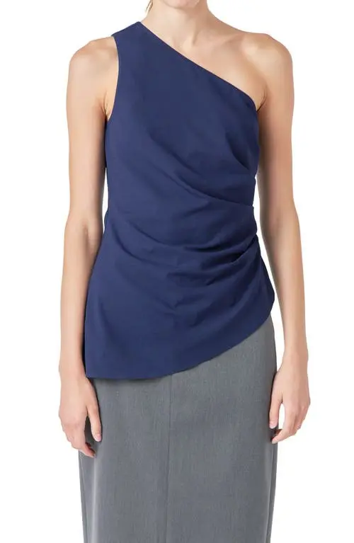GREY LAB One-shoulder Pleated Top - Navy