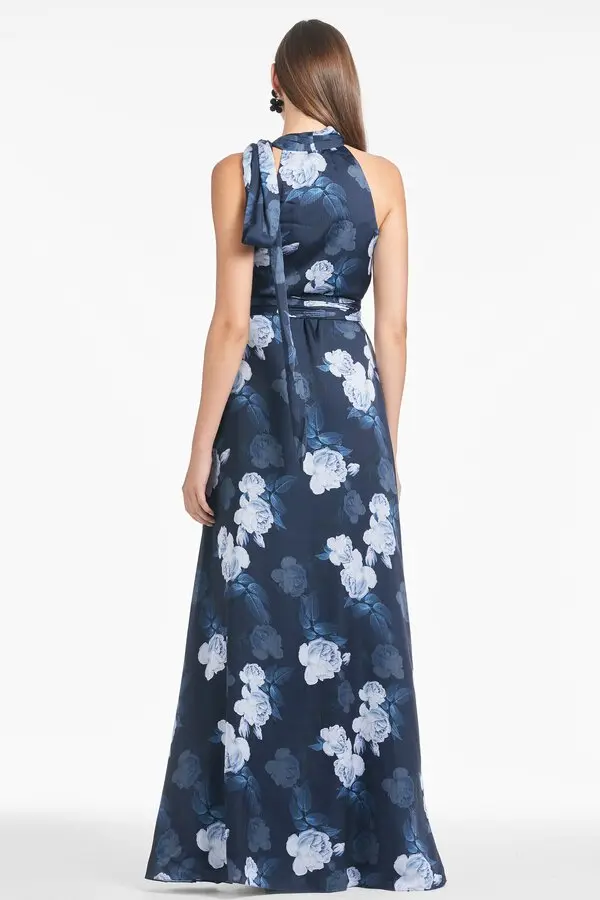 Sachin & Babi Kayla Printed Crinkle Georgette Gown - Midnight Glacial Rose
