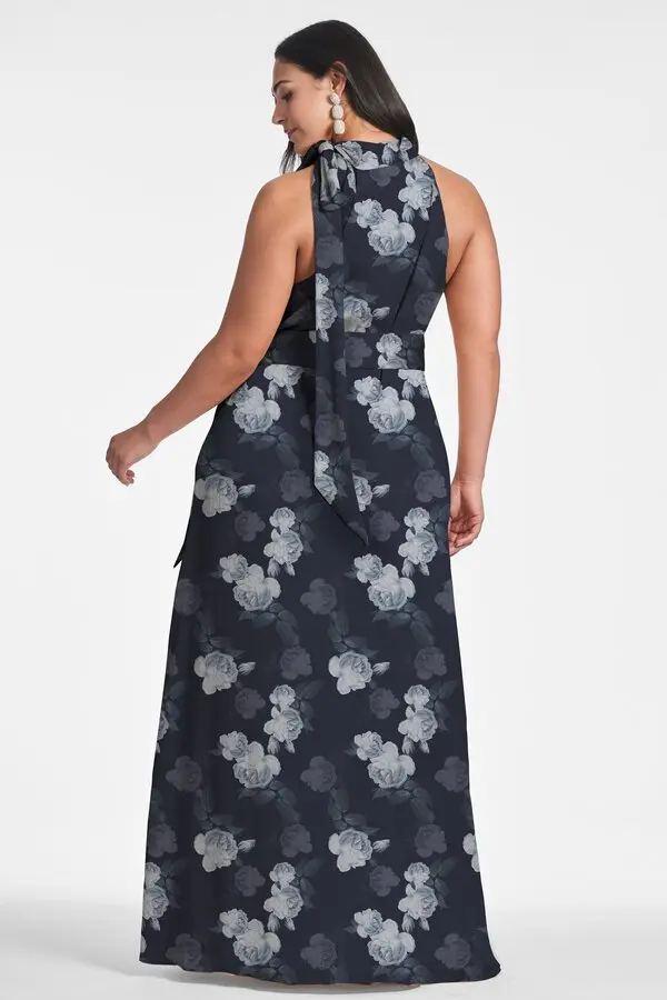Sachin & Babi Kayla Printed Crinkle Georgette Gown - Midnight Glacial Rose