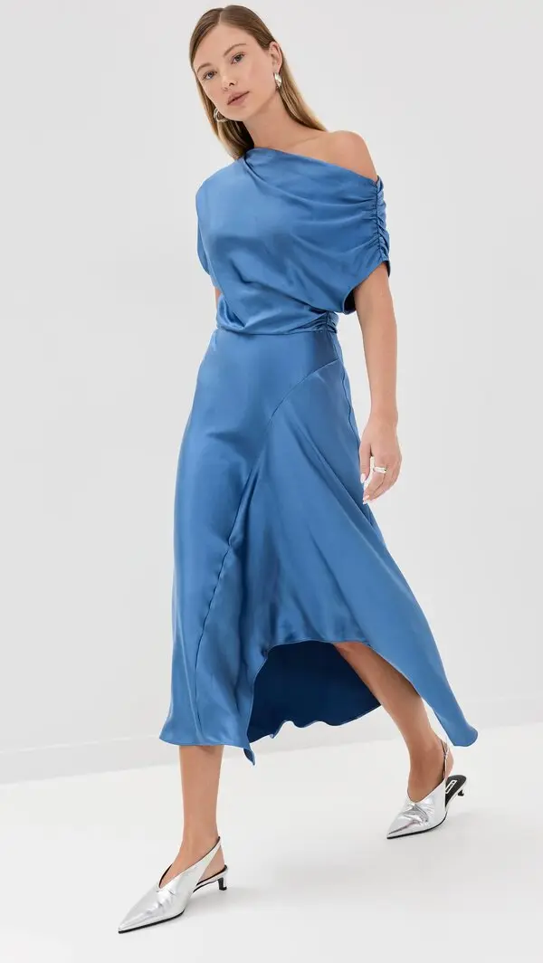 alc silk one shoulder dress A.L.C. Aster Satin One Shoulder Gown in Black, Size 8