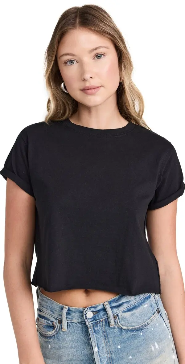 Free People The Perfect Tee Short Sleeve Crewneck With Raw Trim - Black