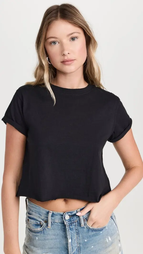 Free People The Perfect Tee Short Sleeve Crewneck With Raw Trim - Black