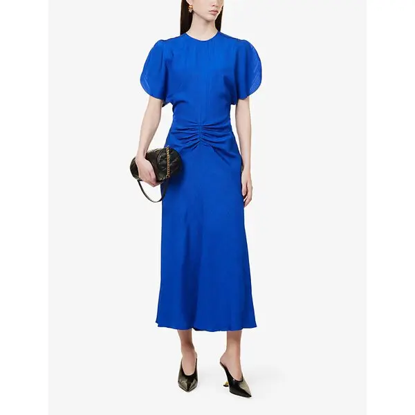 Victoria Beckham Ruched Woven Midi Dress