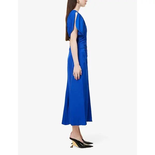 Victoria Beckham Ruched Woven Midi Dress