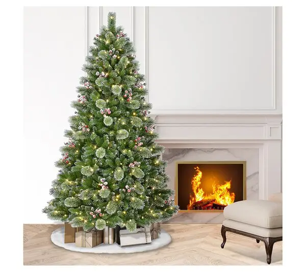 PULEO INTERNATIONAL Pre-lit Snowy Iowa Pine Chr Istmas Tree - One-color
