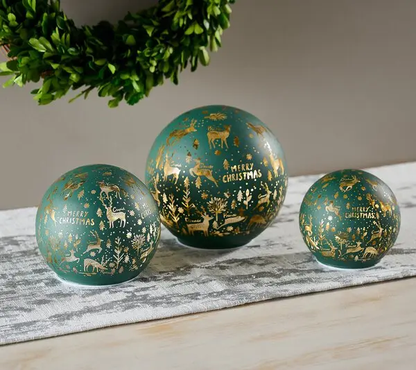 HOME REFLECTIONS As Is S/3 Lit Glass Spheres W/holiday Scene - One-color