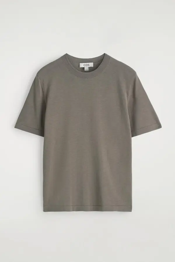 Cos Slim Knitted Silk T-shirt - Gray
