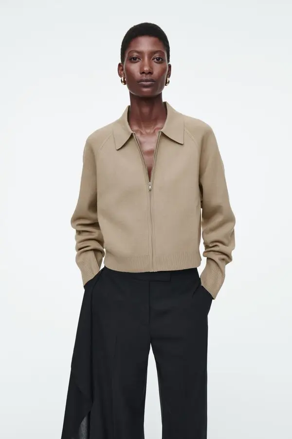 Cos Double-Faced Knitted Zip-Up Jacket In Beige - 50% Off