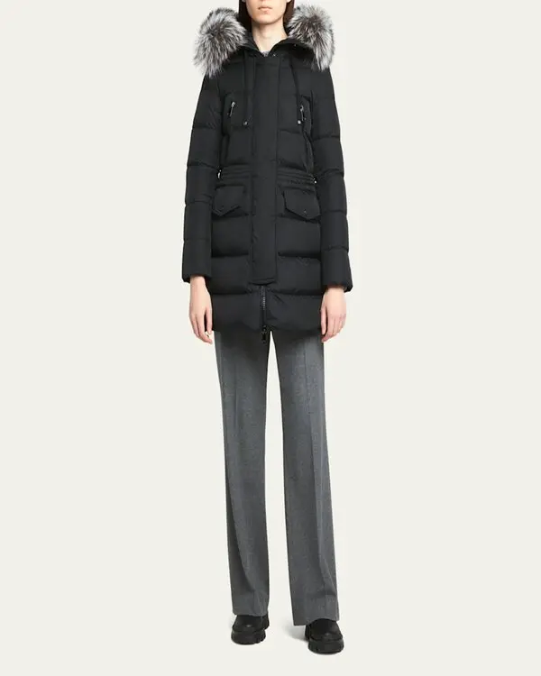 Moncler Aphroti Mid-length Puffer Jacket With Shearling Hood Trim